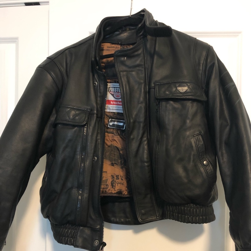 First Gear Black Leather Motorcycle Jacket - Gem
